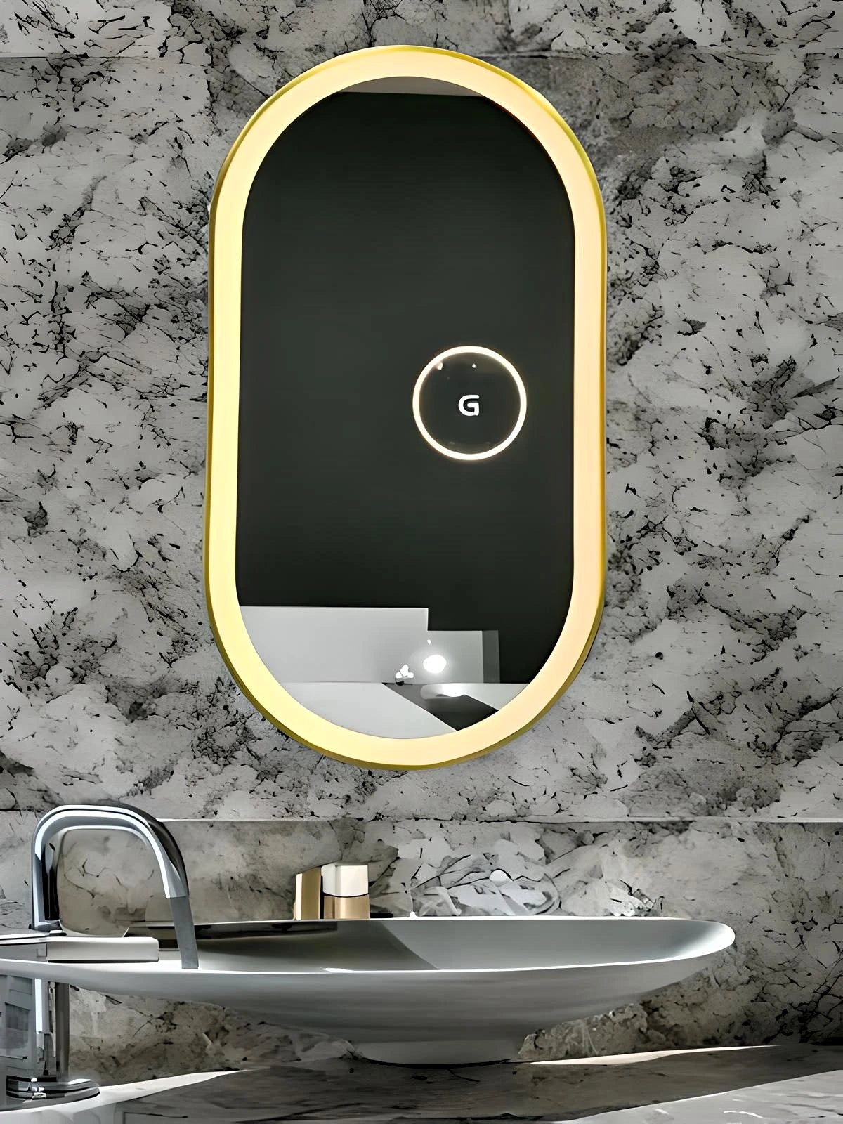 Glassonomic LED Mirror: Modern Capsule Mirror With Light | HD View